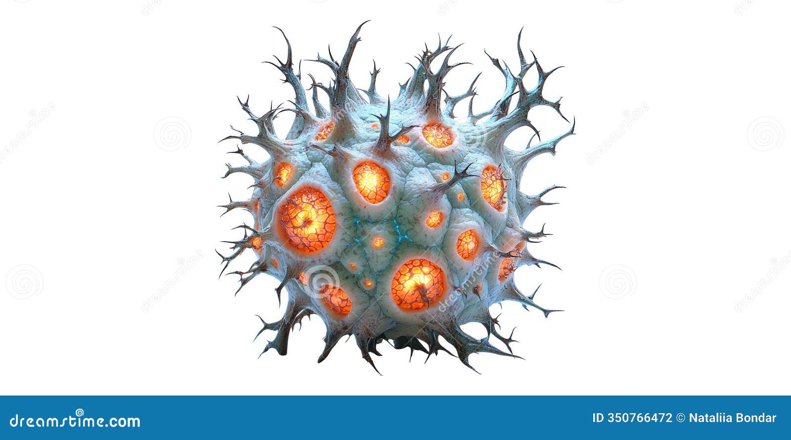 Spiky Sphere with Glowing Pores Isolated on Transparent Background ...