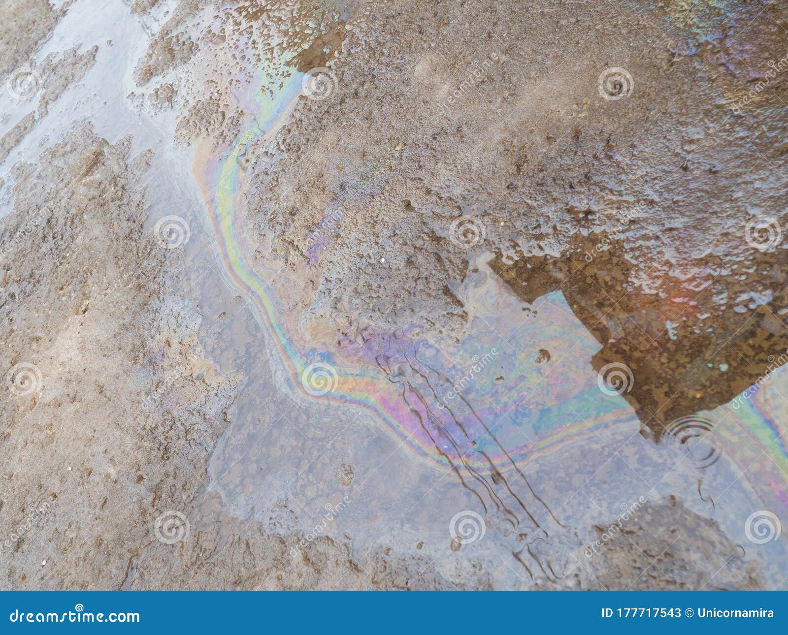 Spill of Petrol in the Road Puddle. Gasoline Footprint Rainbow on the ...