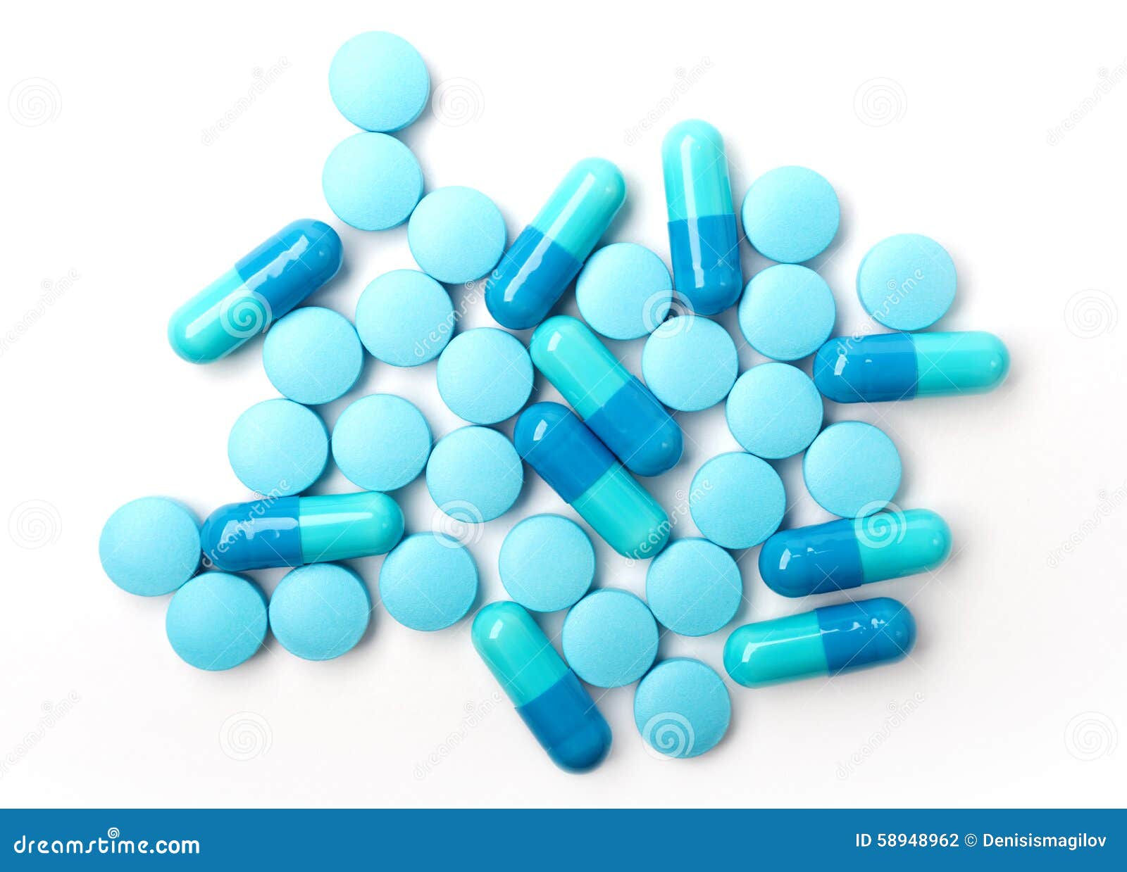 Spilled Blue Medicine Capsules and Pills. Stock Photo - Image of ...