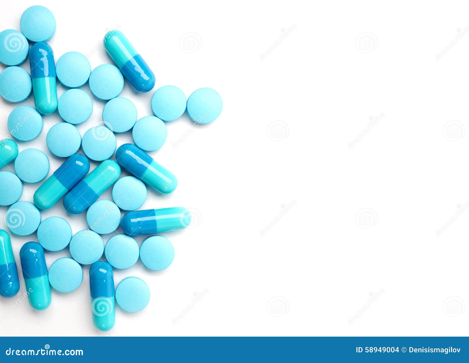 Spilled Blue Medicine Capsules and Pills. Stock Photo - Image of layer ...