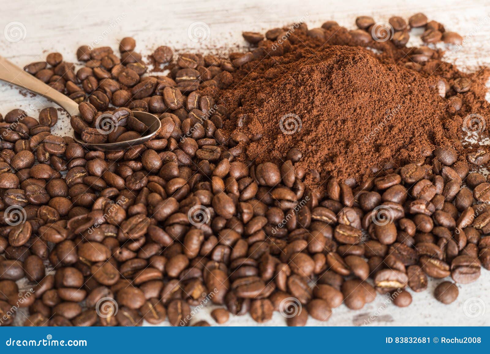 Spilled Coffee Beans and Ground on a Table Stock Image - Image of ...