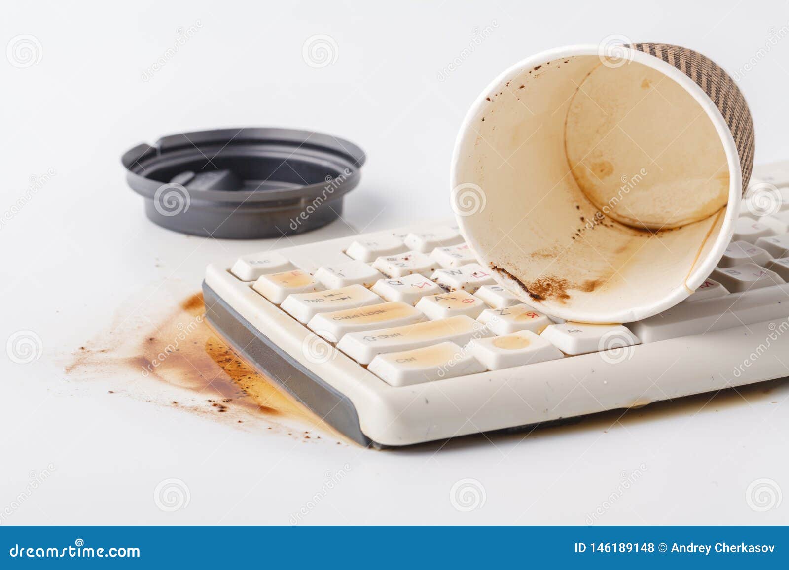 Spilled Coffee on Computer Keyboard Stock Photo - Image of empty ...