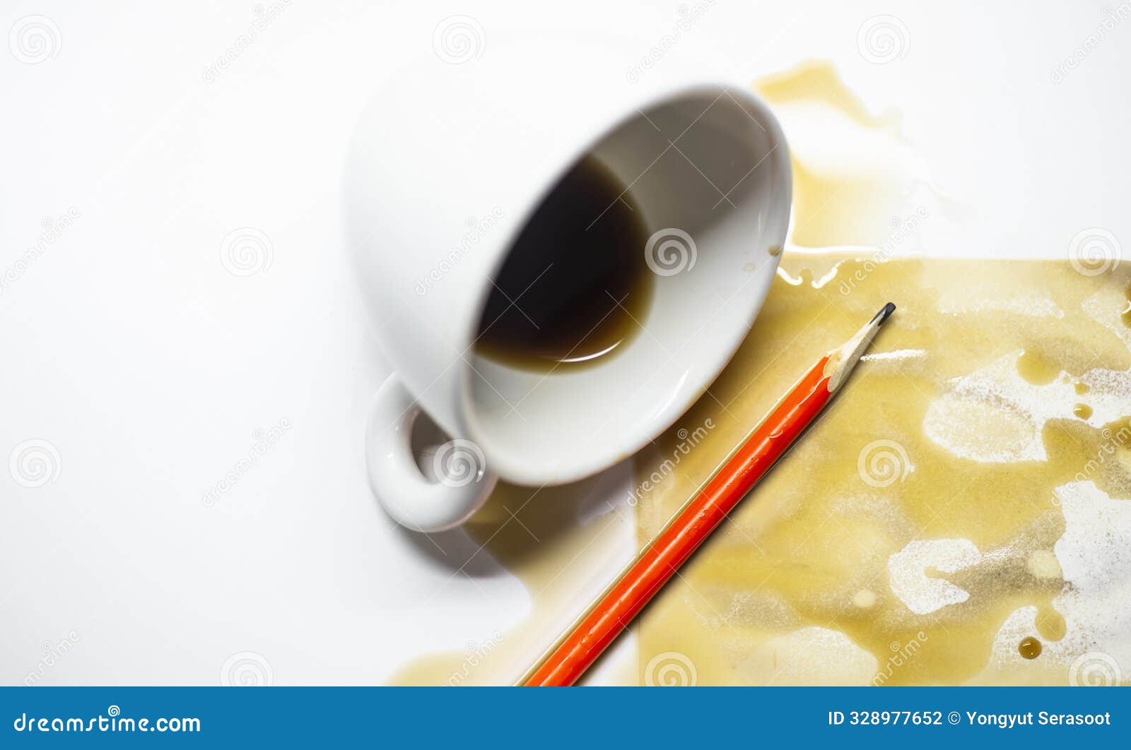 Spilled Coffee on Paper and Pencil Stock Photo - Image of spill ...