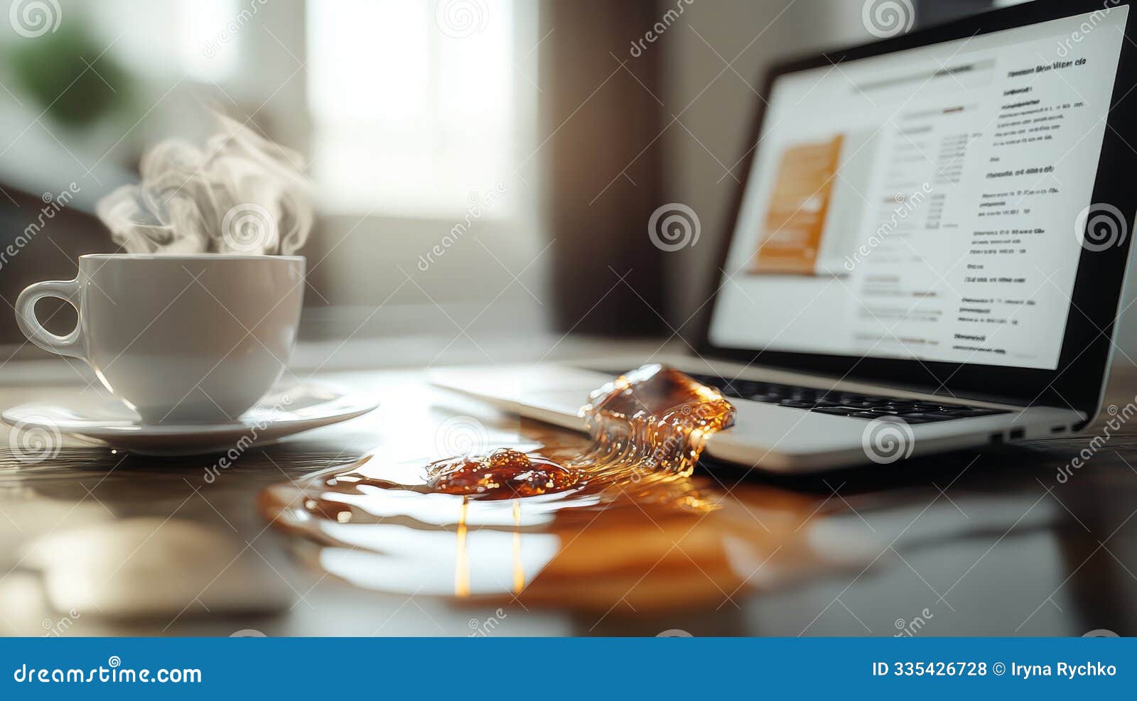 Spilled Coffee on Work Laptop in Office Stock Photo - Image of drink ...
