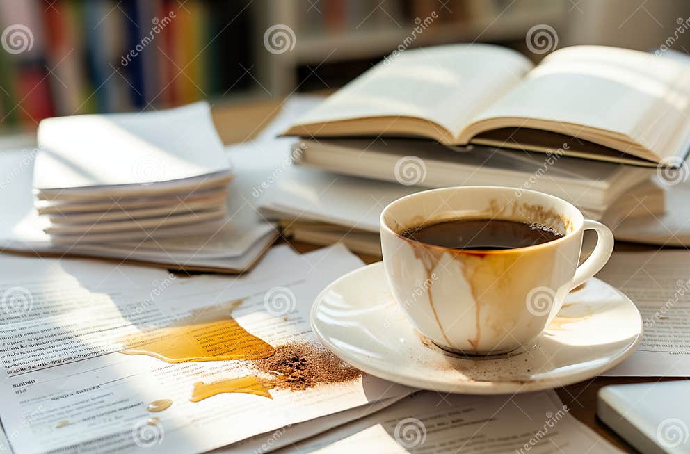 Spilled Coffee on Work Papers Stock Photo - Image of office, paper ...