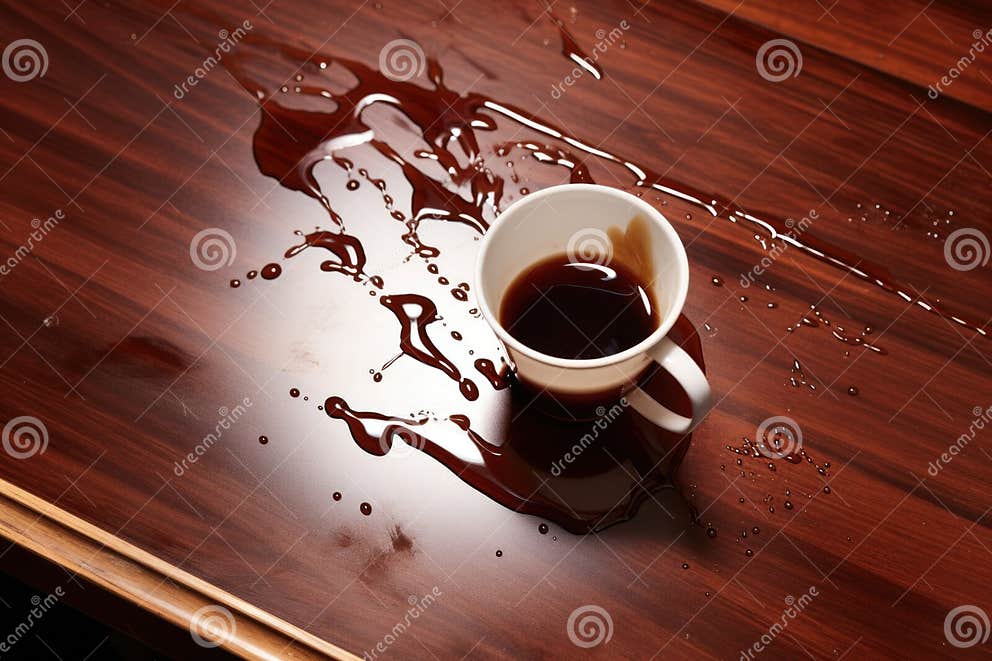 A Spilled Cup of Coffee on a Table Stock Photo - Image of mishap ...