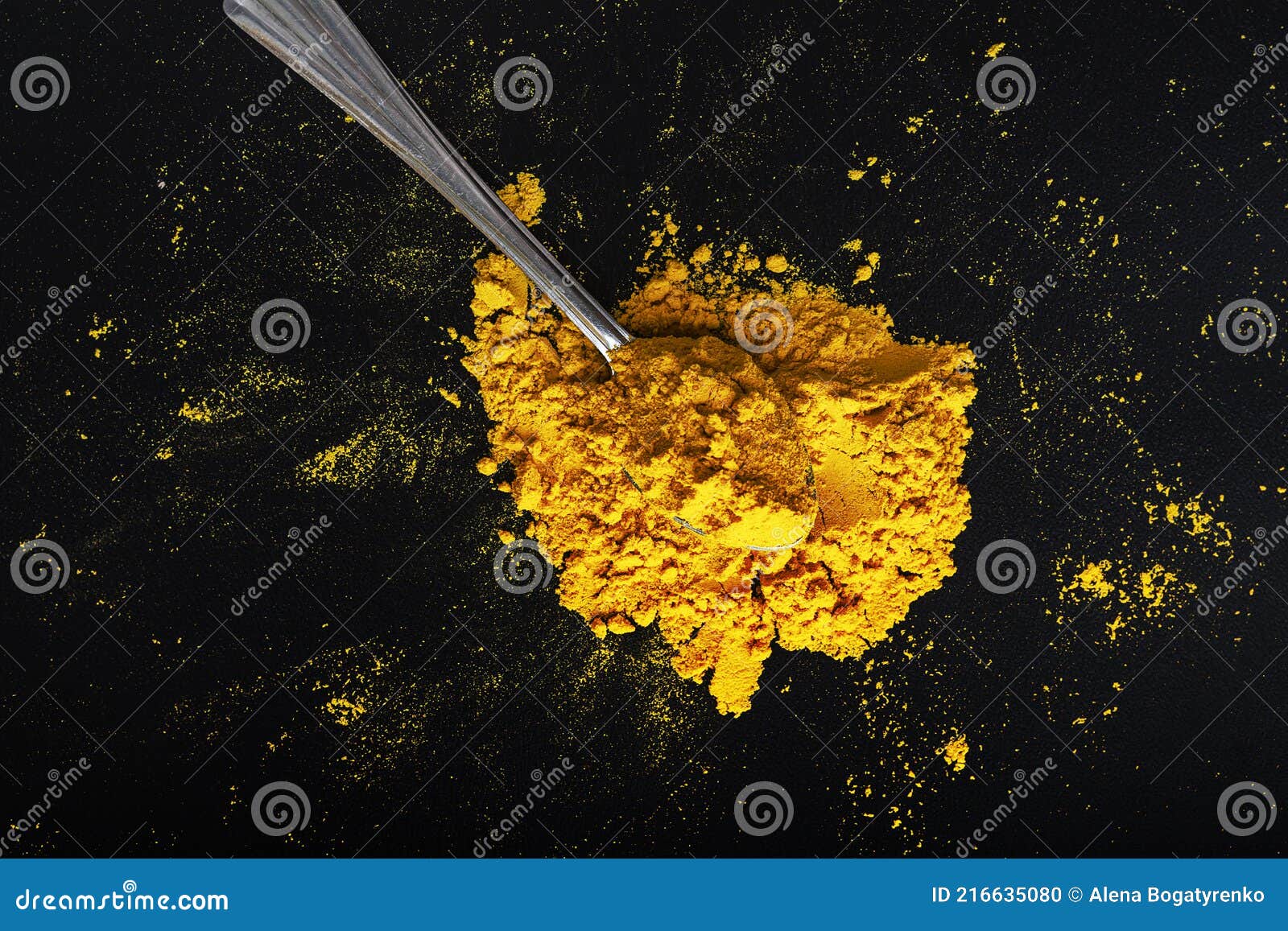Spilled Curry Powder with Spoon on the Black Board Stock Photo - Image ...