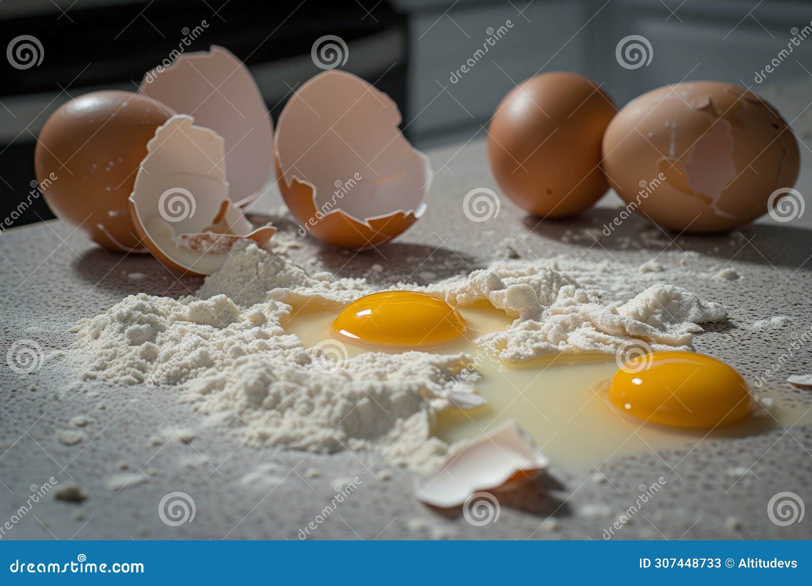 Spilled Flour and Broken Eggs on a Kitchen Counter Stock Image - Image ...