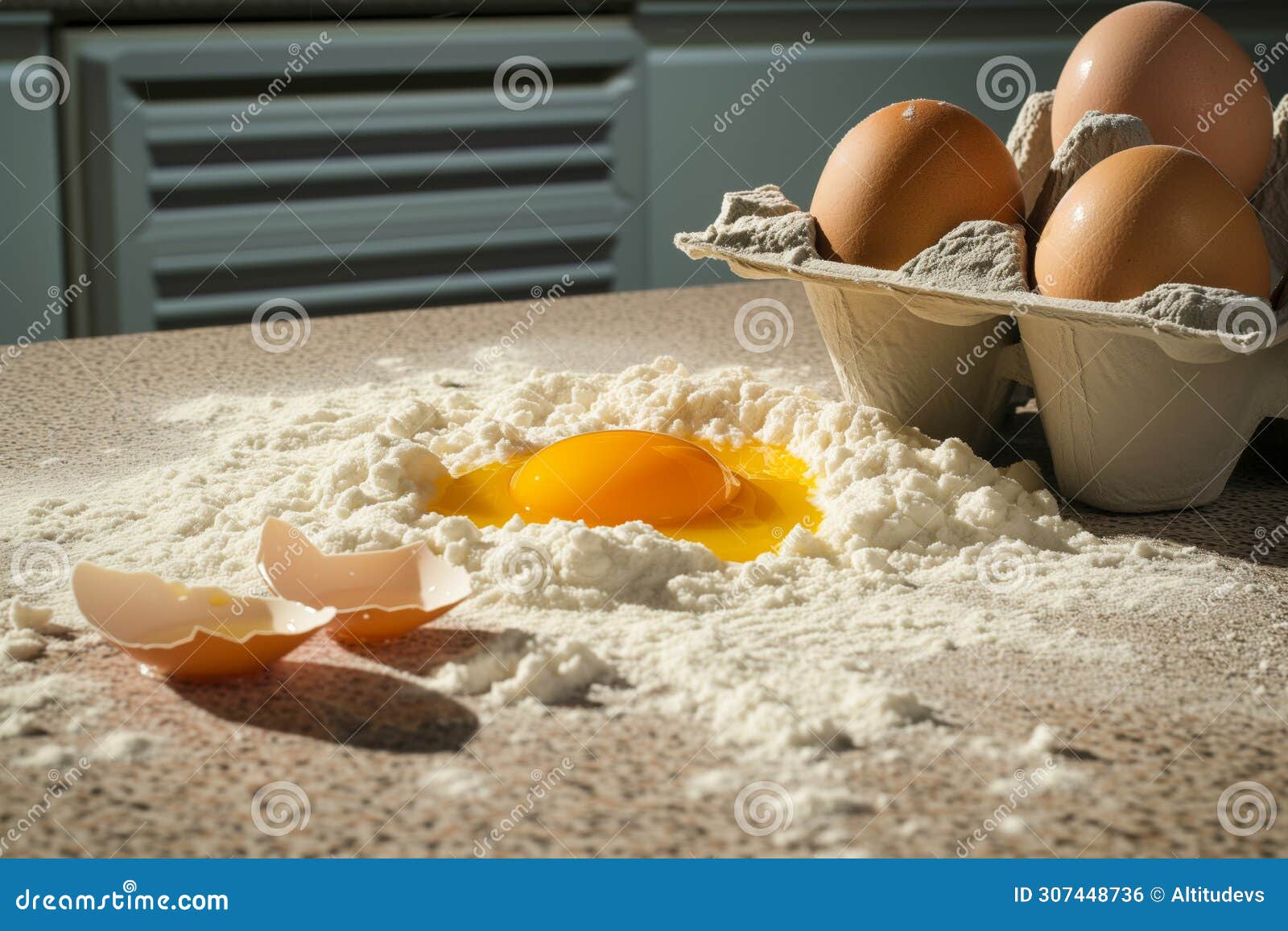 Spilled Flour and Broken Eggs on a Kitchen Counter Stock Photo - Image ...