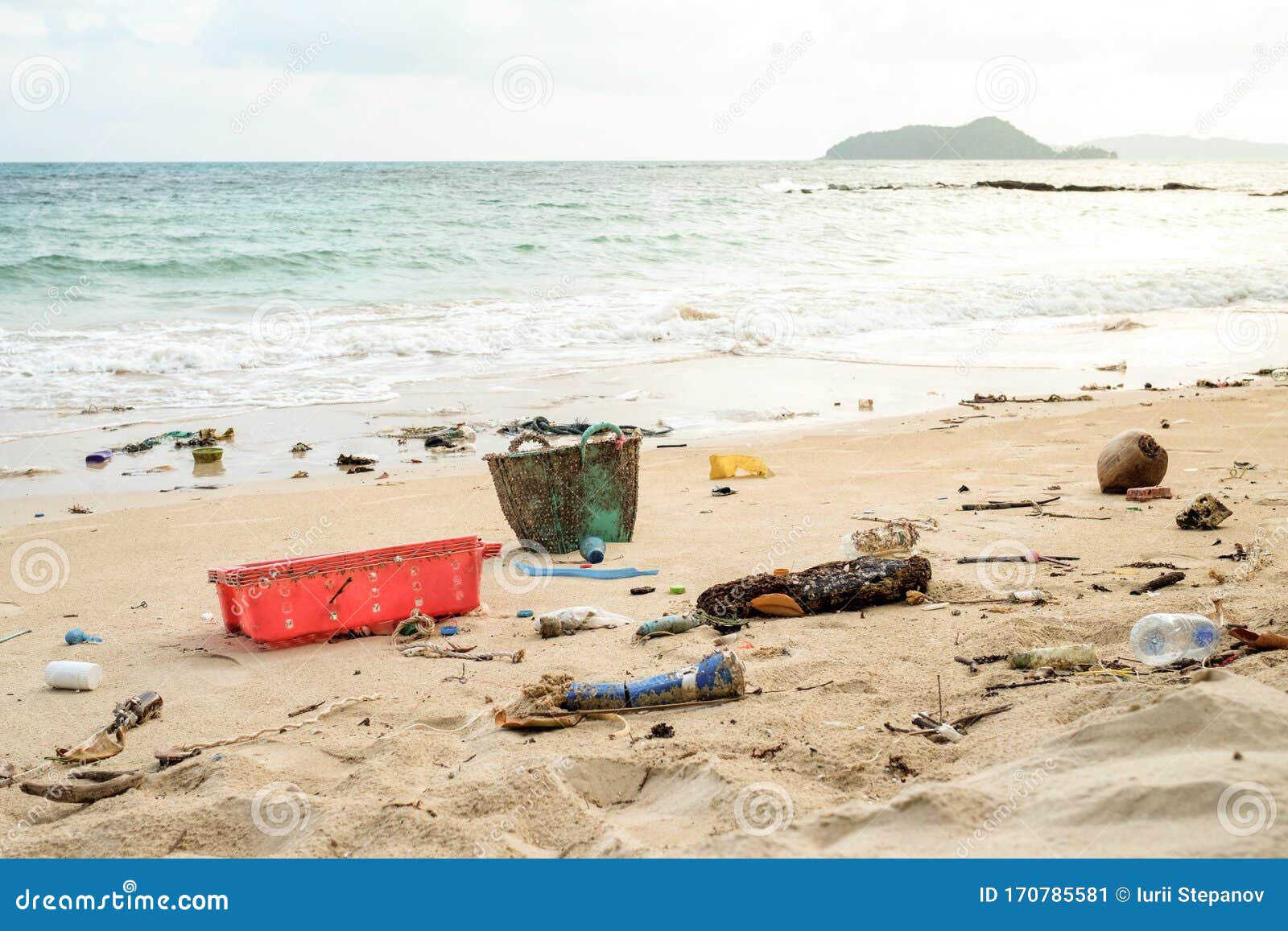 Spilled Garbage on the Beach. Environmental Pollution. Ecological ...