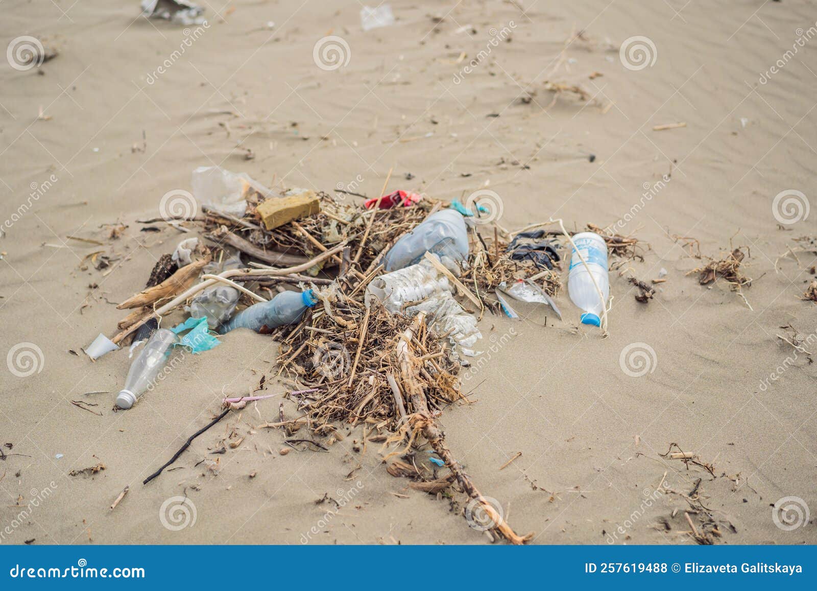 Spilled Garbage on the Beach. Empty Used Dirty Plastic Bottles ...