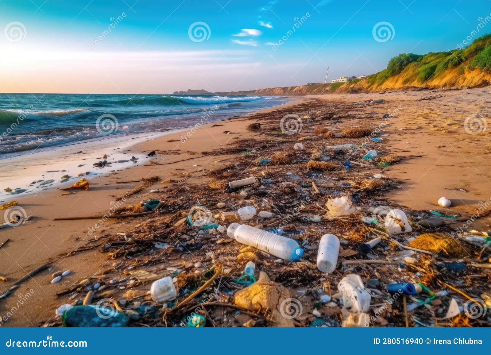 Spilled Garbage on Beach. Environmental Pollution. Ecological Problem ...