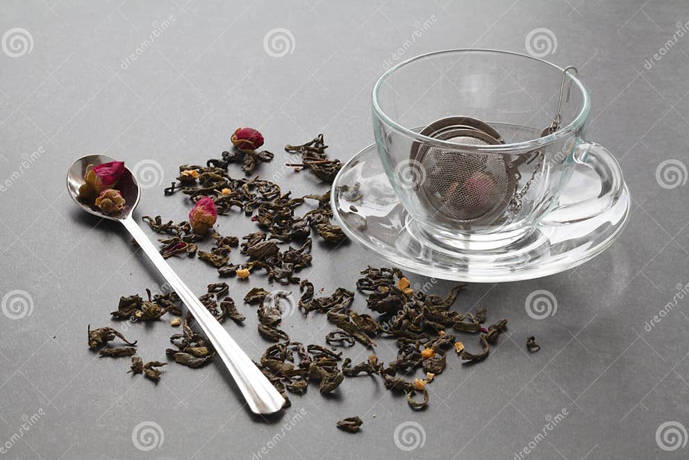 Spilled Green Tea with a Rose on Stone Table Stock Photo - Image of ...