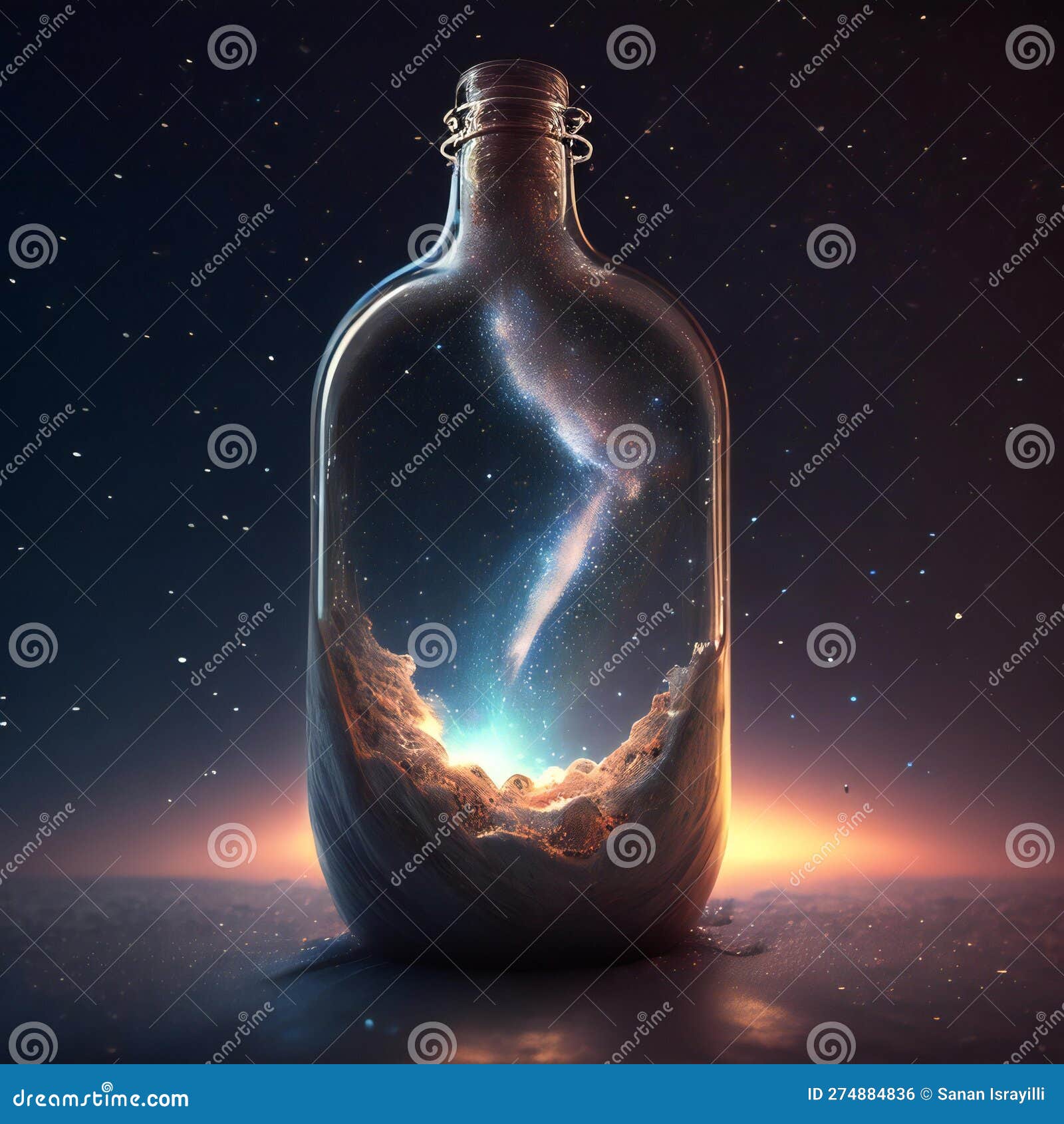 Spilled Magic Potion in a Bottle on a Dark Background. 3d Rendering ...