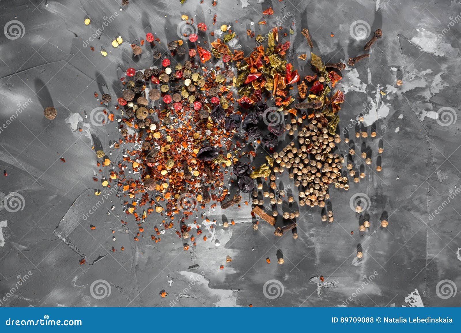 Spilled Mixture of Spices on Concrete Background Stock Photo - Image of ...