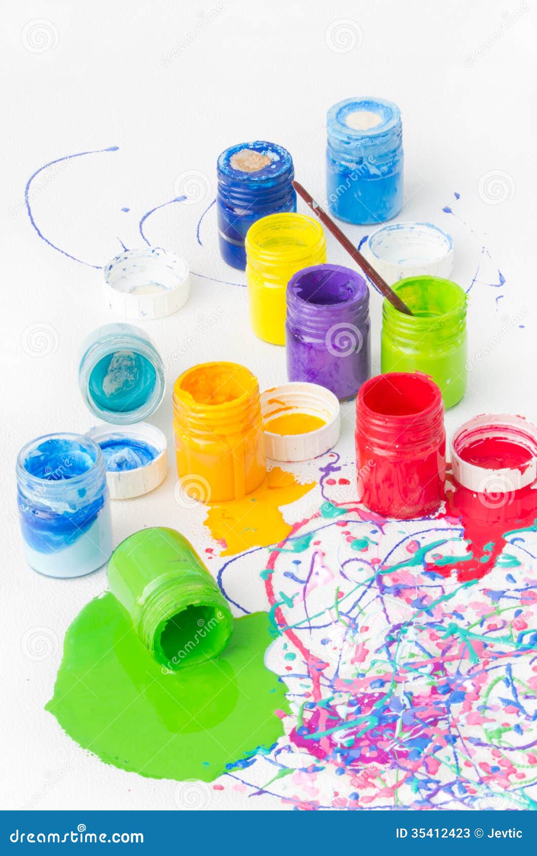 Spilled paint bottles stock image. Image of play, gouache - 35412423