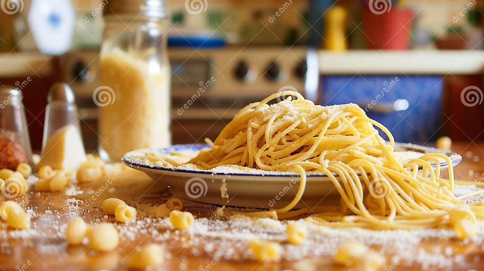 Spilled Pasta on White Ceramic Surface Stock Illustration ...