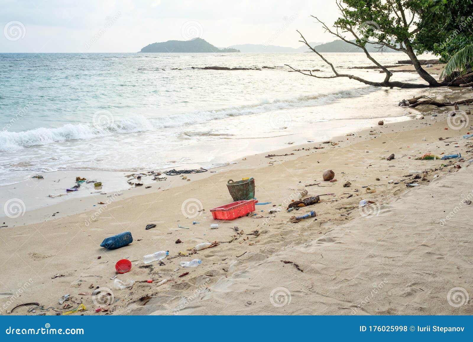 Spilled Plastic on the Beach. Ecological Problem Concept Stock Photo ...