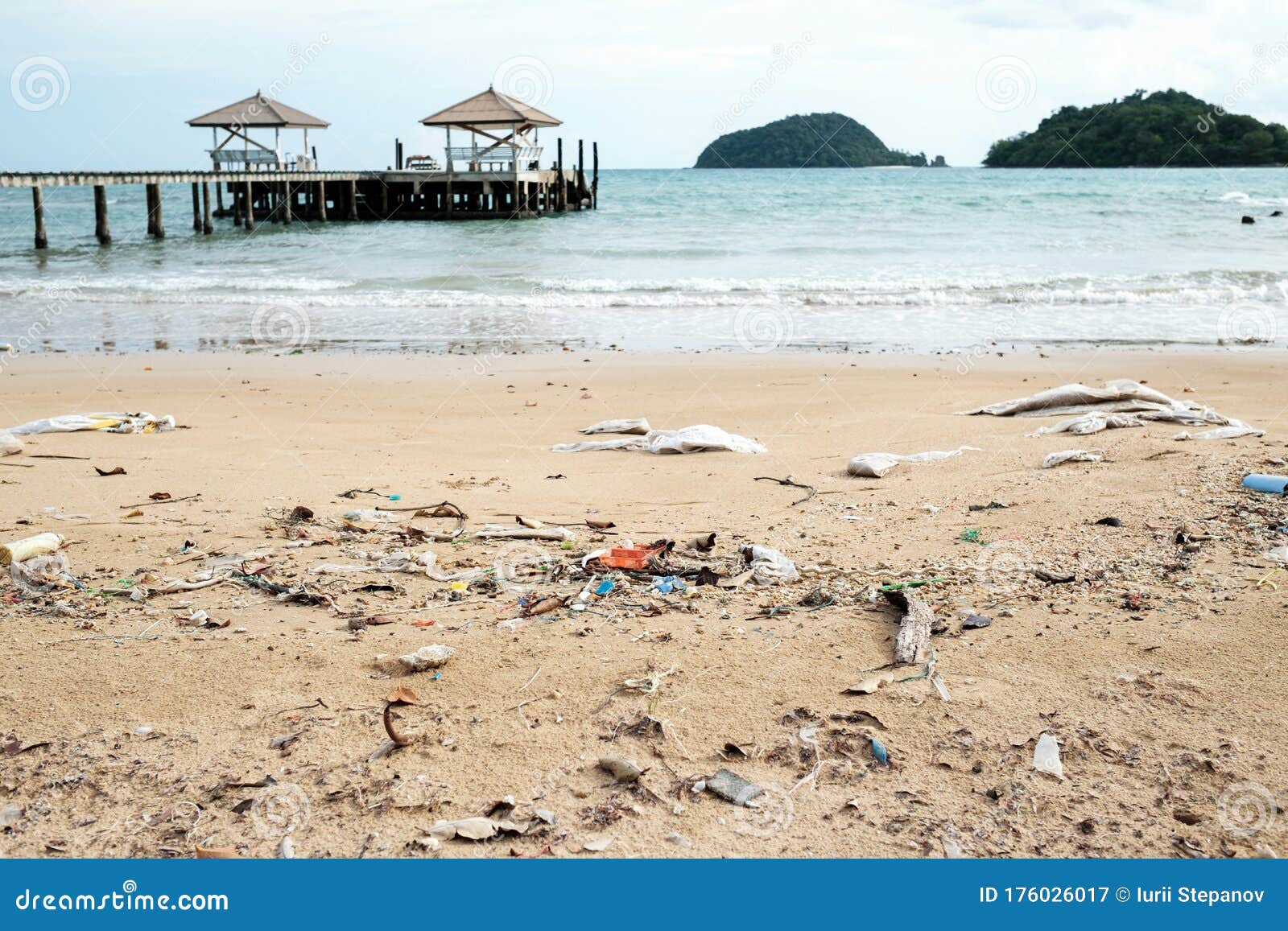 Spilled Plastic on the Beach. Ecological Problem Concept Stock Image ...