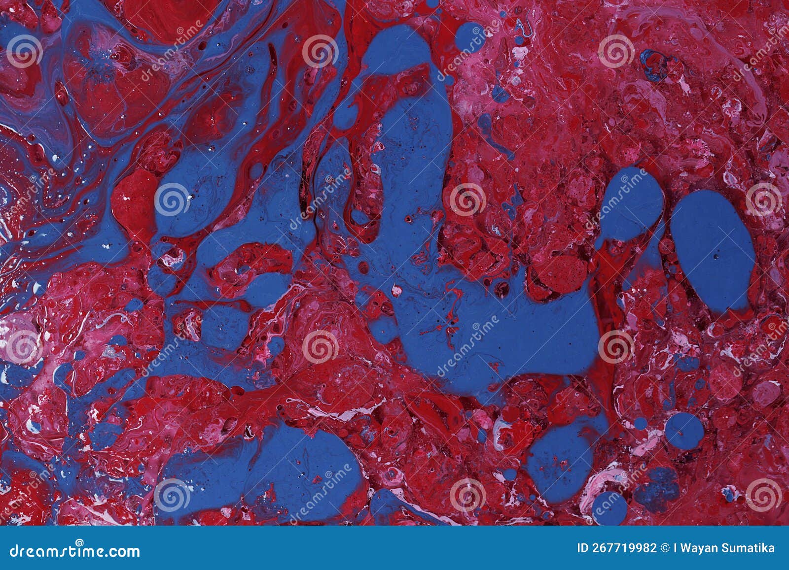 Spilled Red, Blue and White Paint on the Thinner Solution. Stock Photo ...