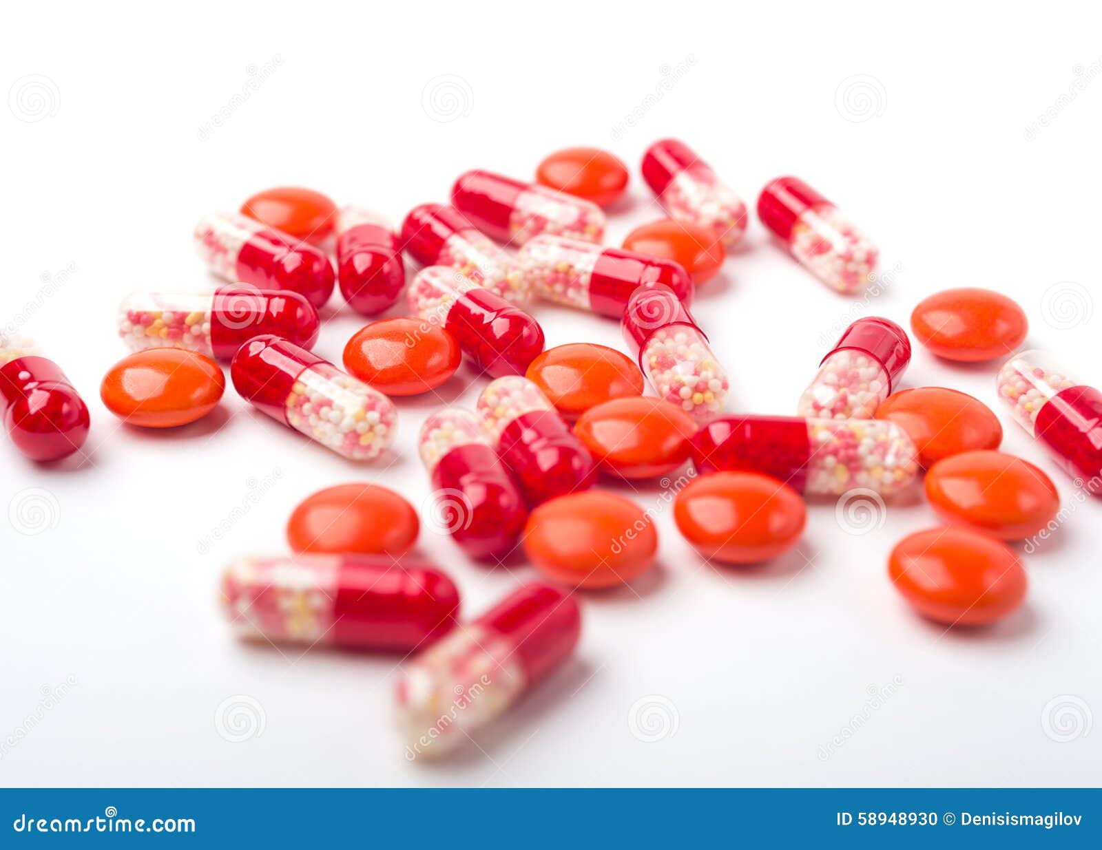 Spilled Red Medicine Pills and Capsules. Stock Photo - Image of drugs ...