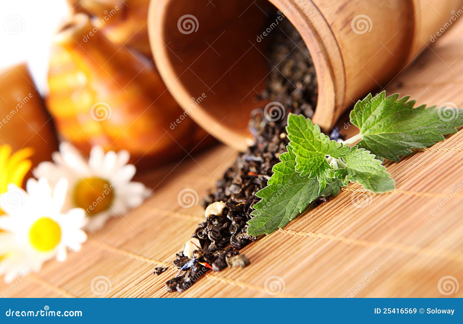 Spilled Tea and a Sprig of Fresh Mint Stock Image - Image of healthy ...
