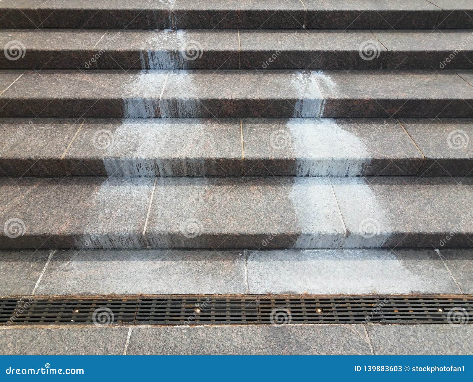 Spilled White Liquid Mess on Stairs or Steps with Metal Drain Stock ...