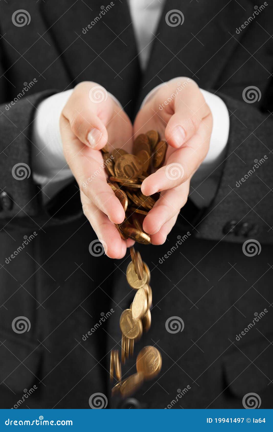 Spilling coins in hands stock image. Image of hand, financial - 19941497