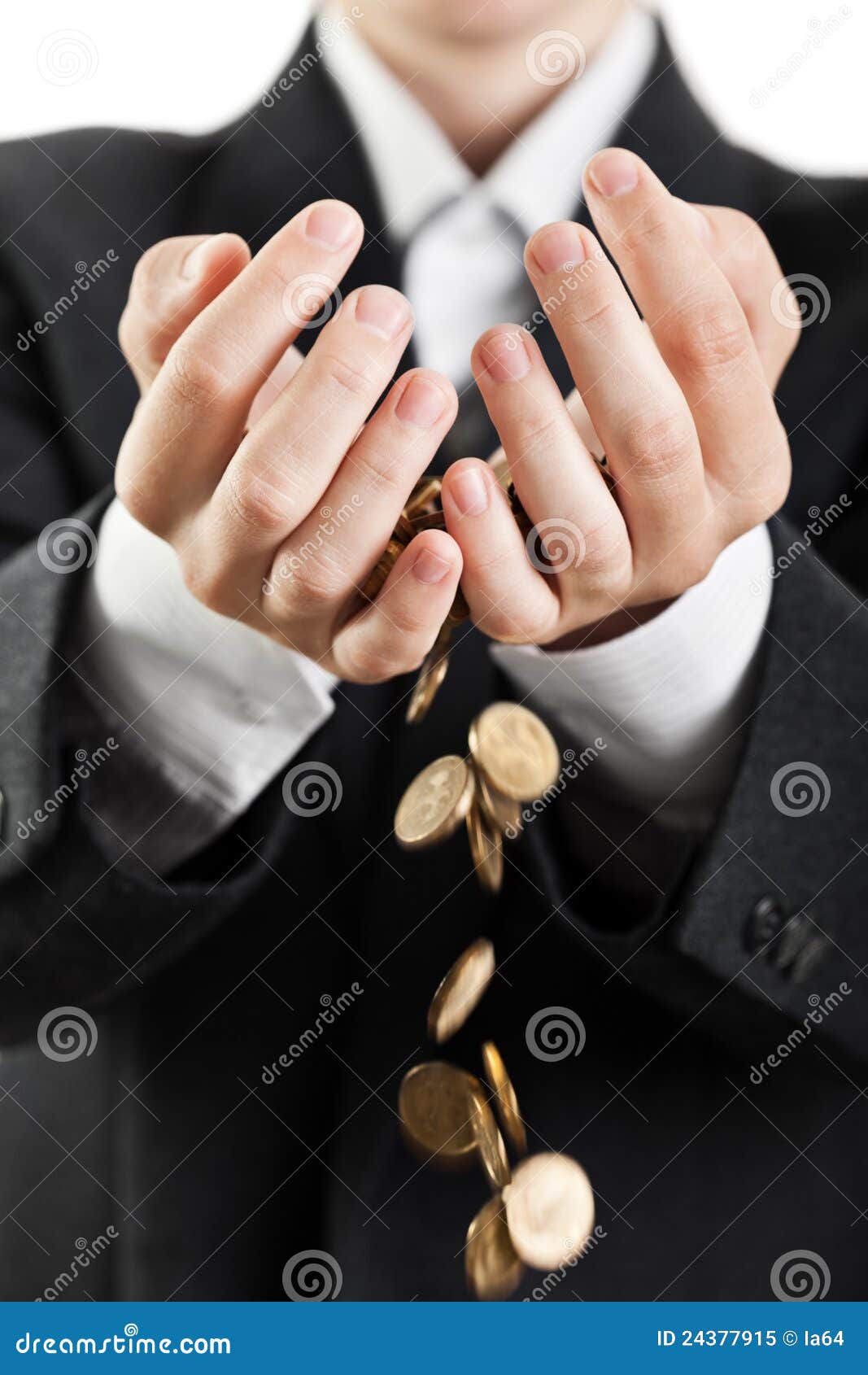 Spilling coins in hands stock image. Image of drop, loan - 24377915