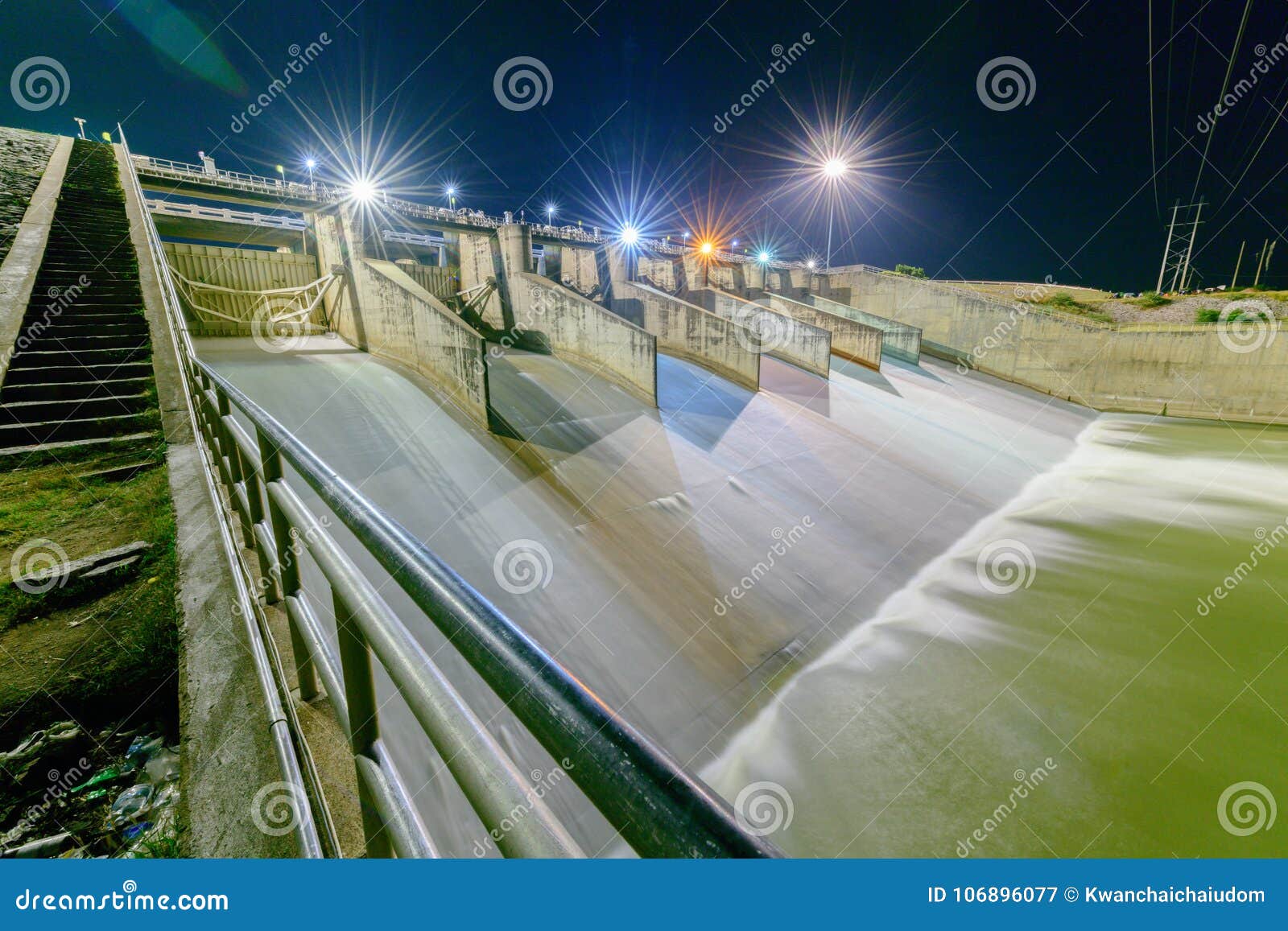 Spillway of Dam Gate on Night,Pa Sak Cholasit Dam Project Stock Image ...