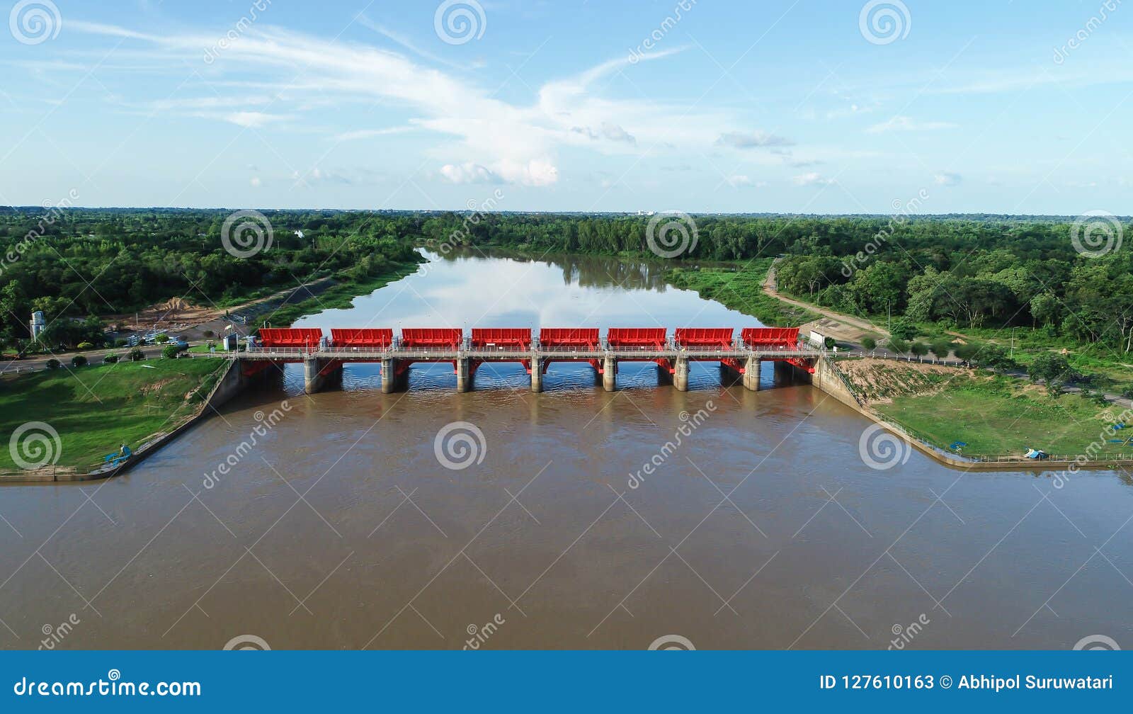 Top View from Drone Camera : Spillway of a Hydro Electric Dam ...