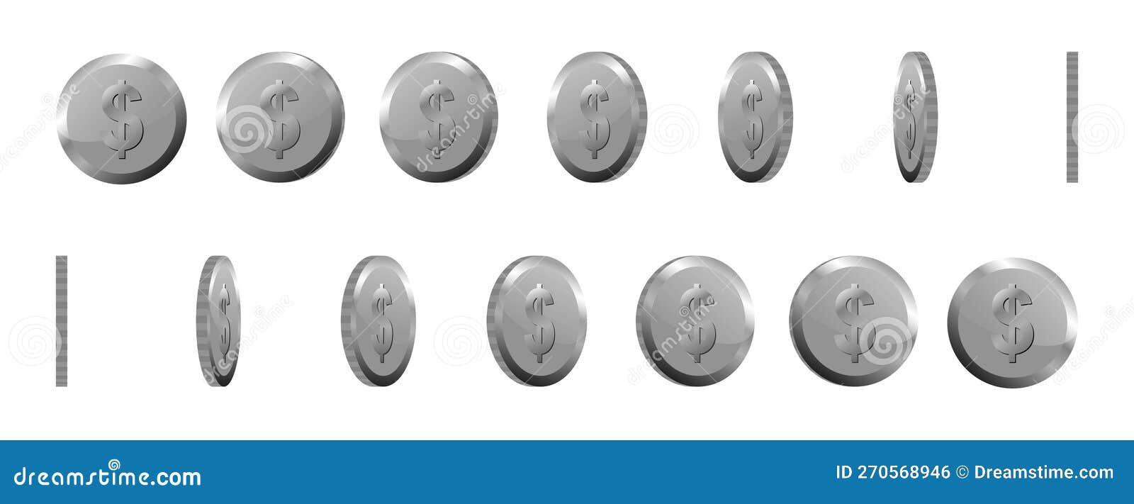 Spin Silver Coin on Transparent Background, Set of Rotation Icons at ...