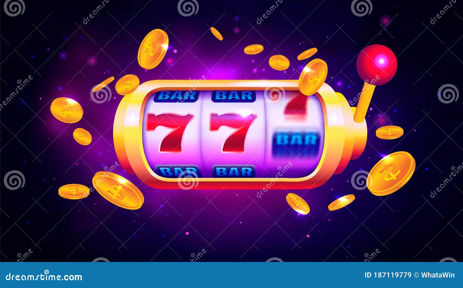 Spin and Win Slot Machine. Trendy Casino Design with Space Background ...