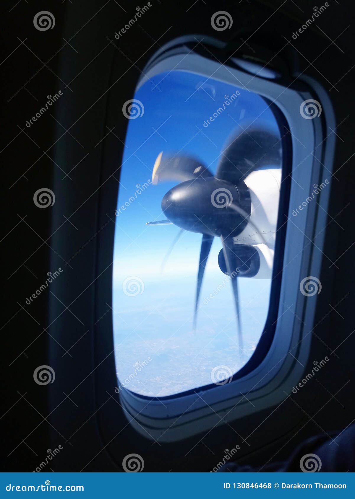 Spin Wing See through the Airplane Windows Stock Photo - Image of ...