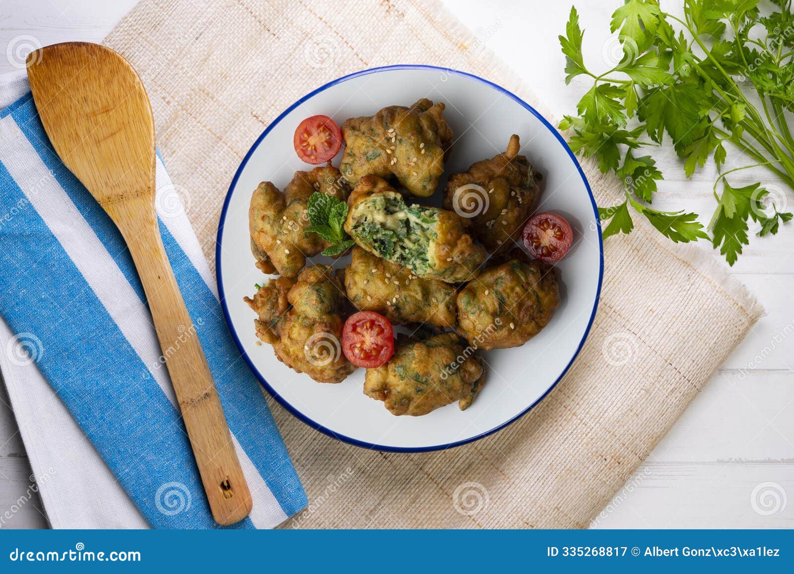 Spinach Fritters, Traditional Spanish Tapa. Top View Table Stock Image ...
