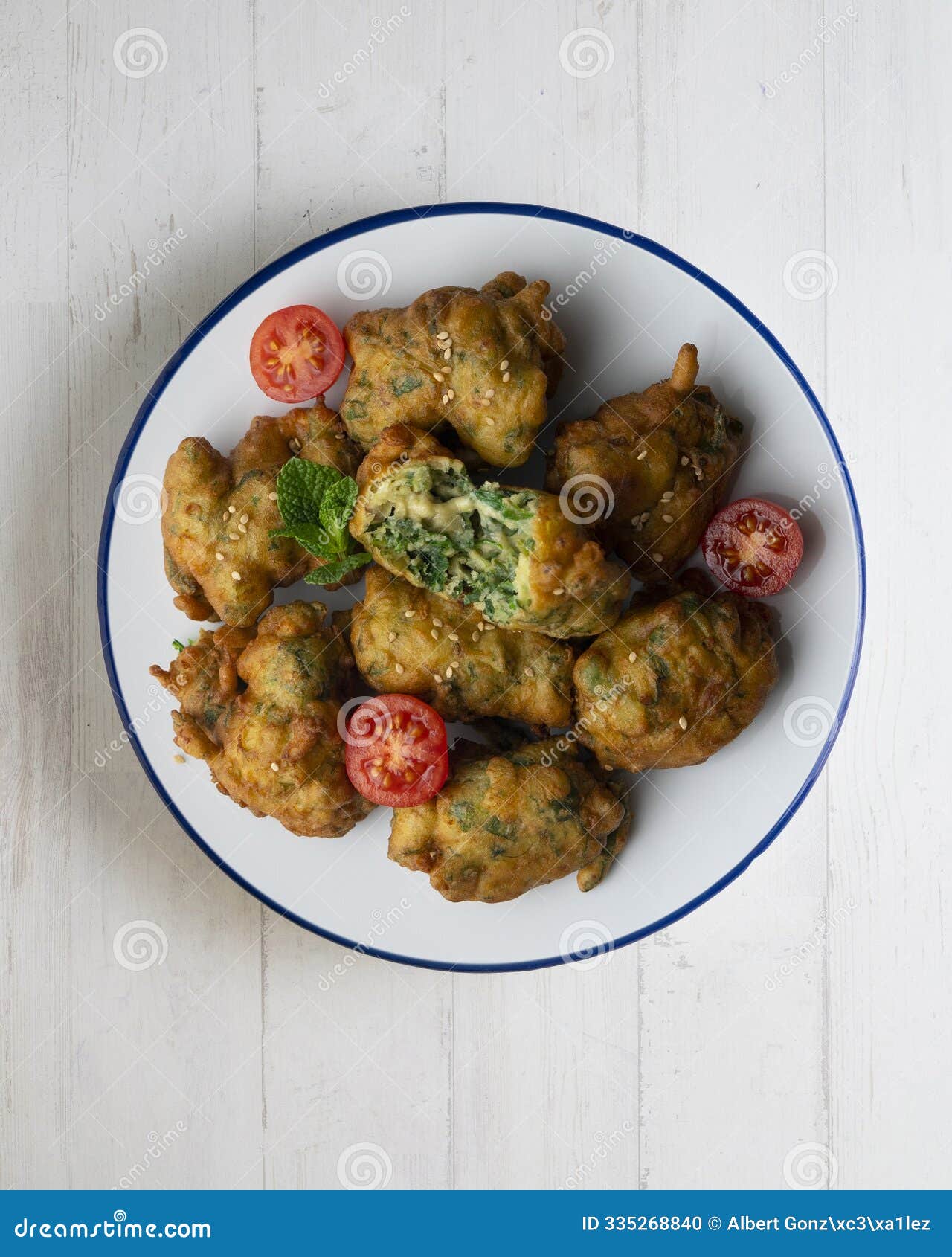 Spinach Fritters, Traditional Spanish Tapa. Top View Table Stock Photo ...
