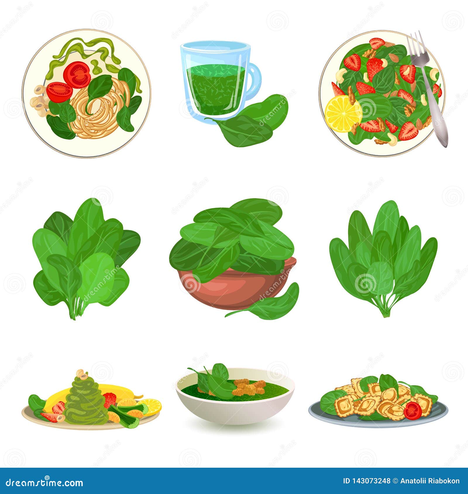 Spinach Icons Set, Cartoon Style Stock Vector - Illustration of icons ...