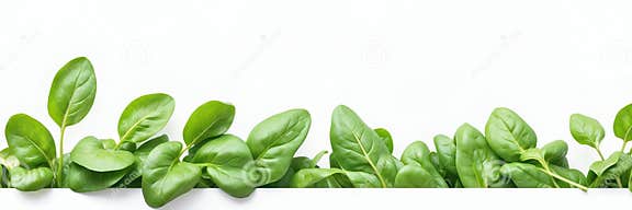 Spinach Leaves on Border Side on Plain White Background Copyspace Ai ...