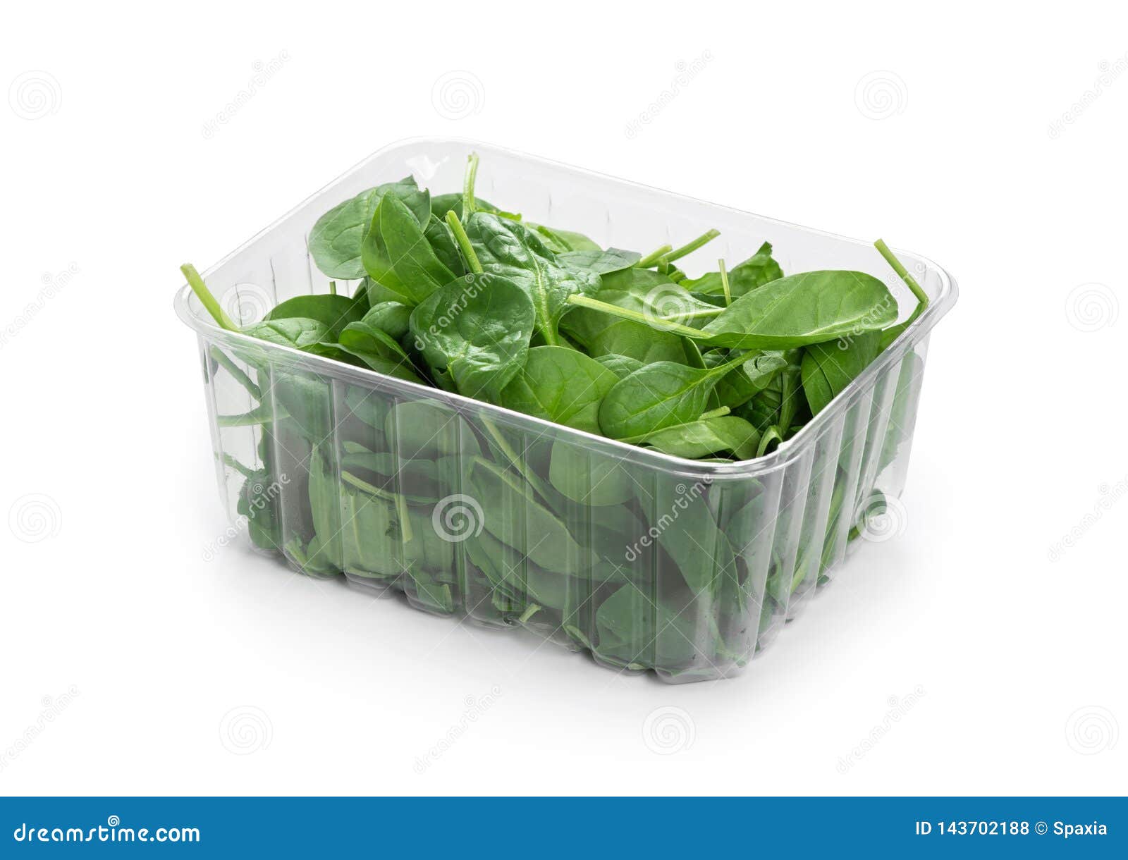 Spinach Leaves in Plastic Container Isolated on White Stock Photo ...