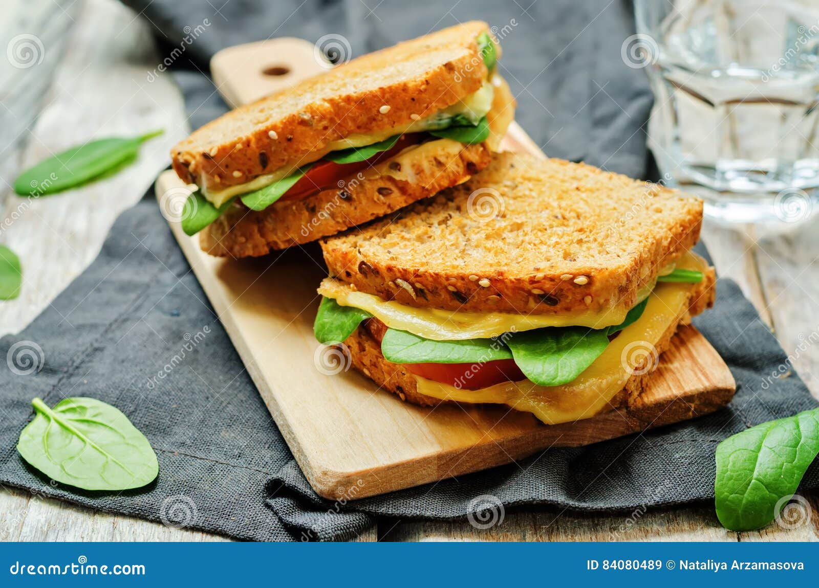 Spinach Tomato Cheese Grilled Rye Sandwiches Stock Image - Image of ...