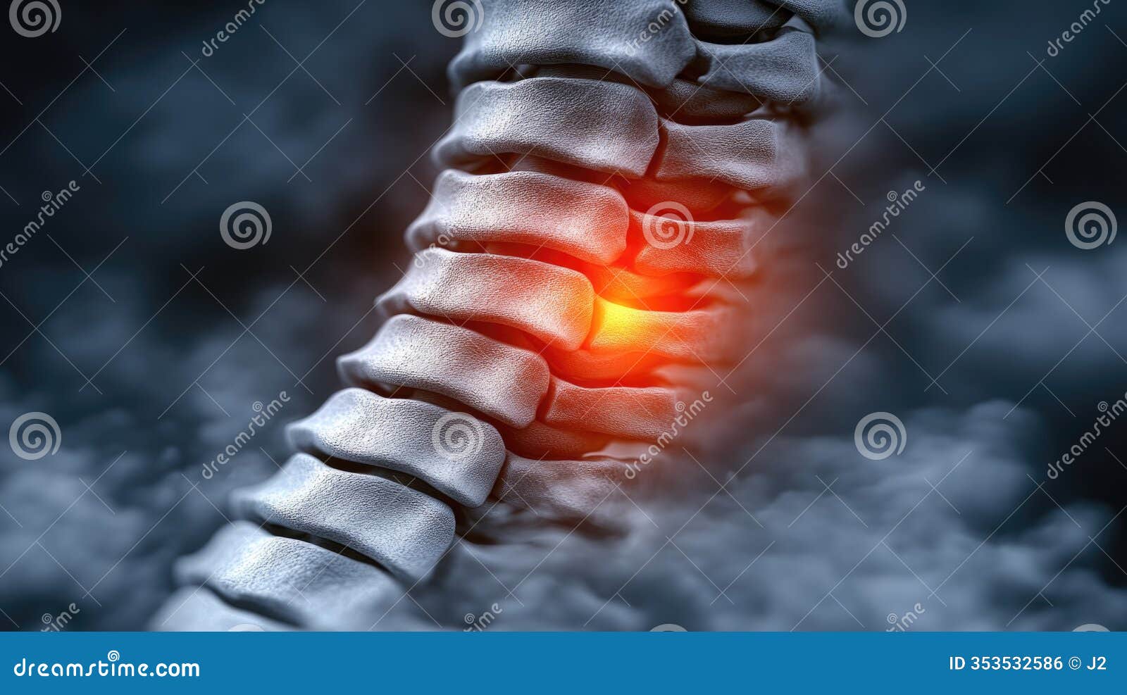 Spinal Column with Highlighted Vertebra and Inflammation Stock Photo ...