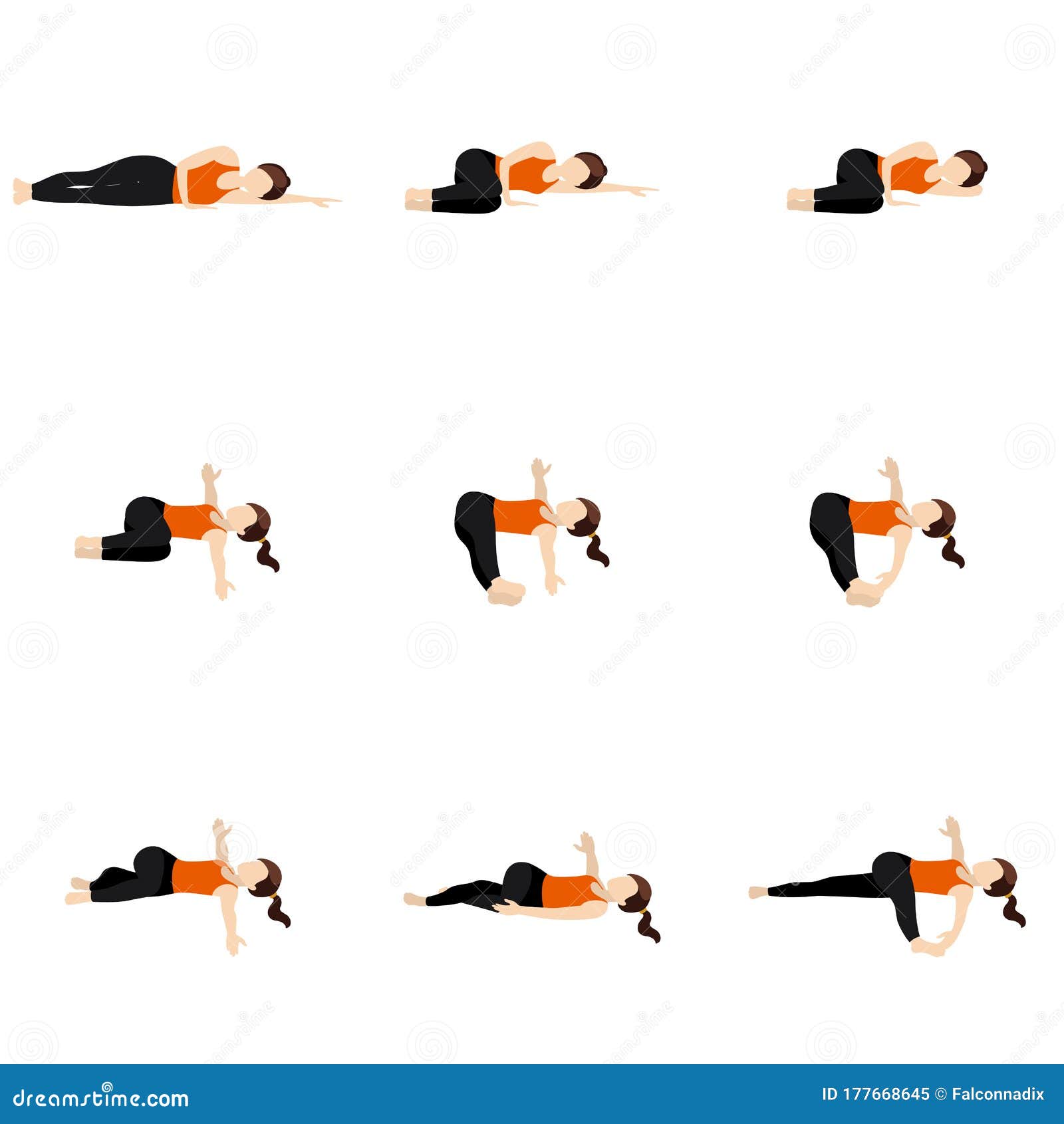 Spinal Twist And Resting Yoga Asanas Set Cartoon Vector | CartoonDealer ...