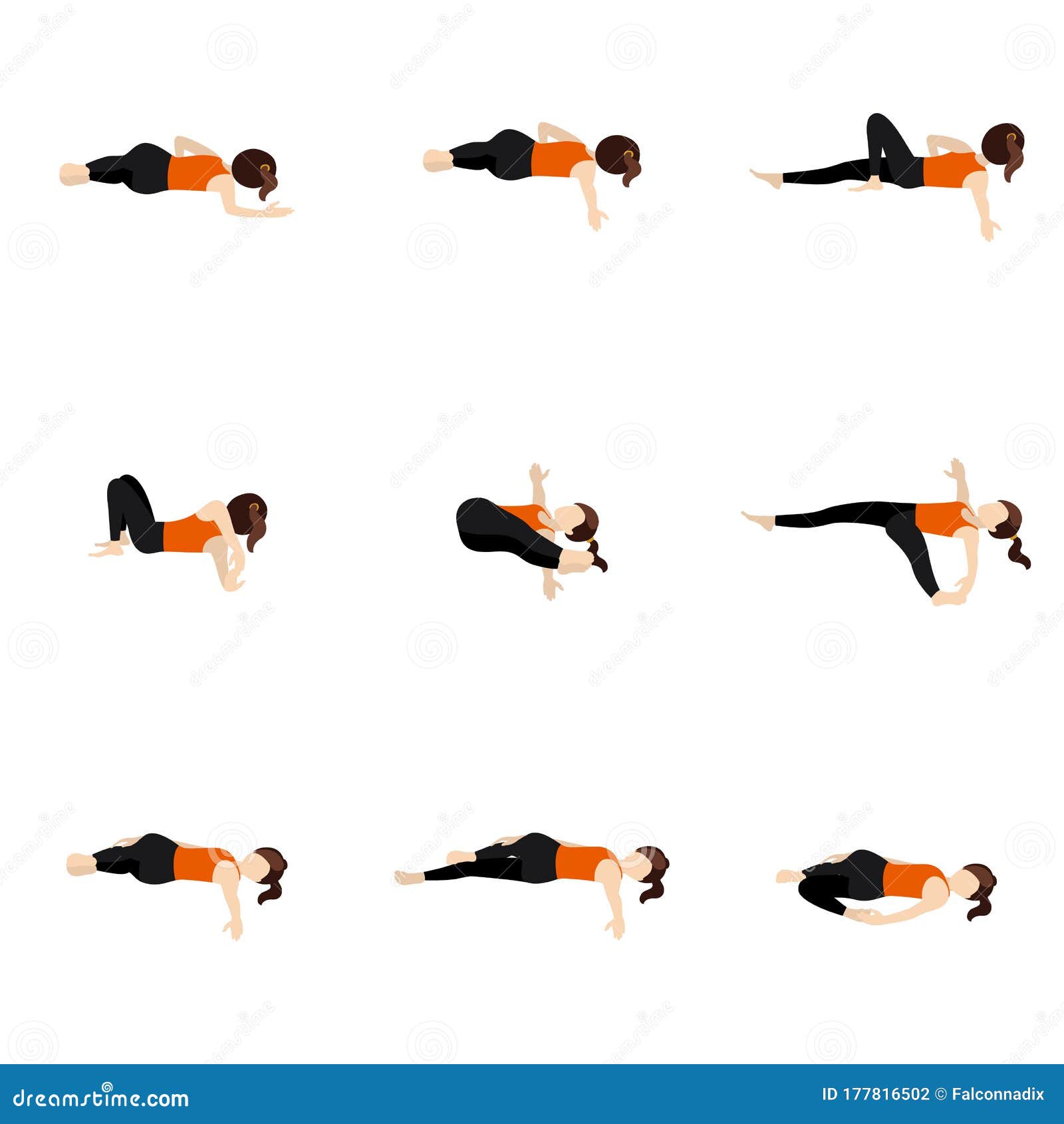 Spinal Twist and Shoulder Stretching Yoga Asanas Set Stock Vector ...