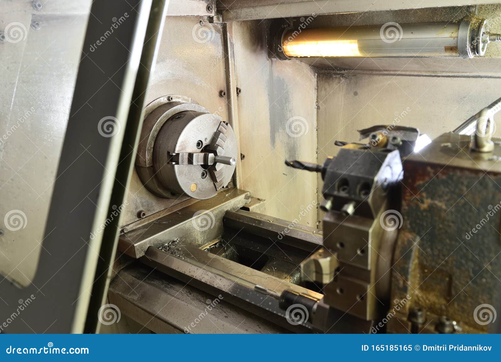 Spindle Chuck And Installed Metal Part On High Precision Cnc Industrial Lathe Turning Machine