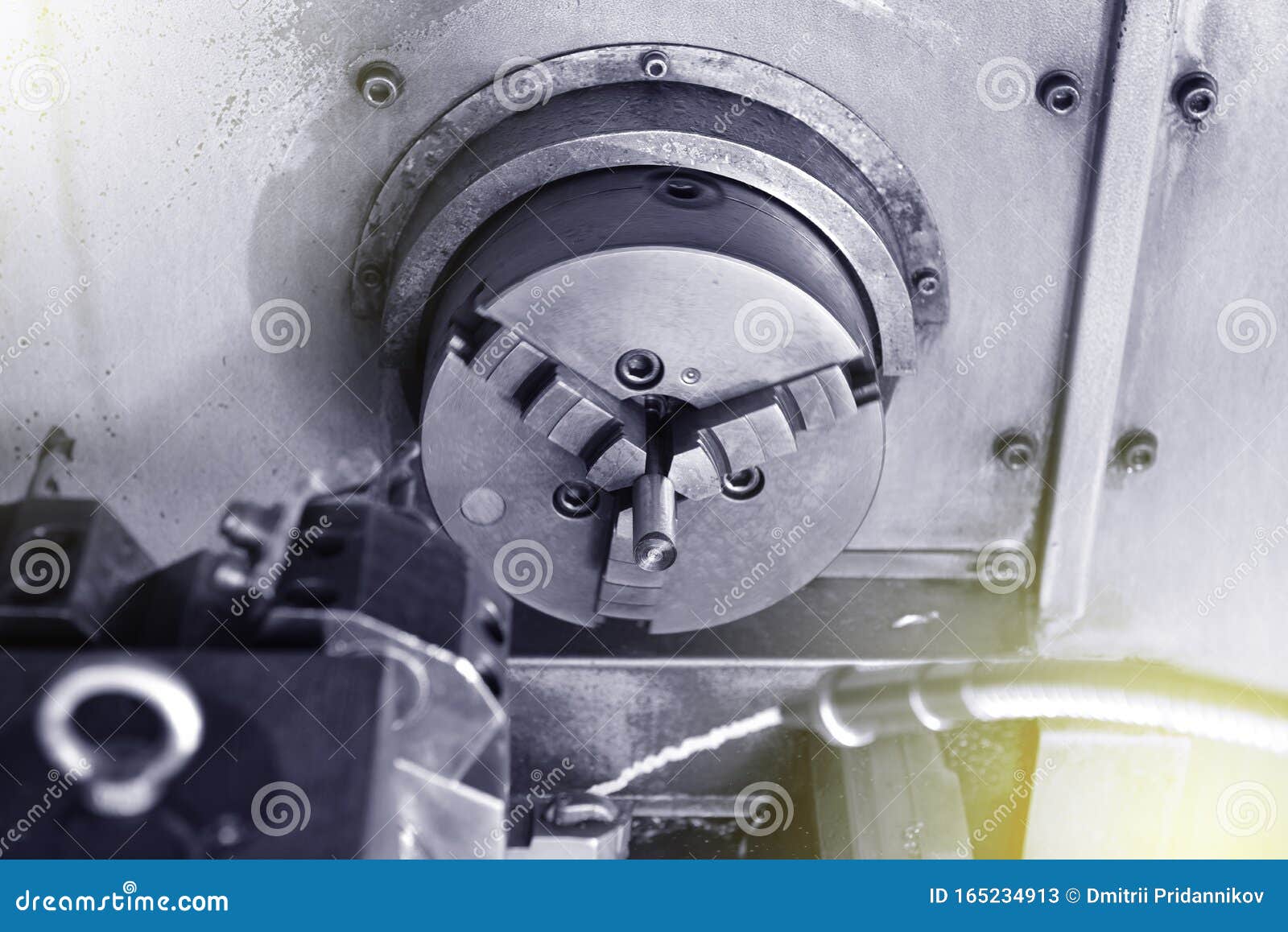 Spindle Chuck And Installed Metal Part On High Precision Cnc Industrial Lathe Turning Machine