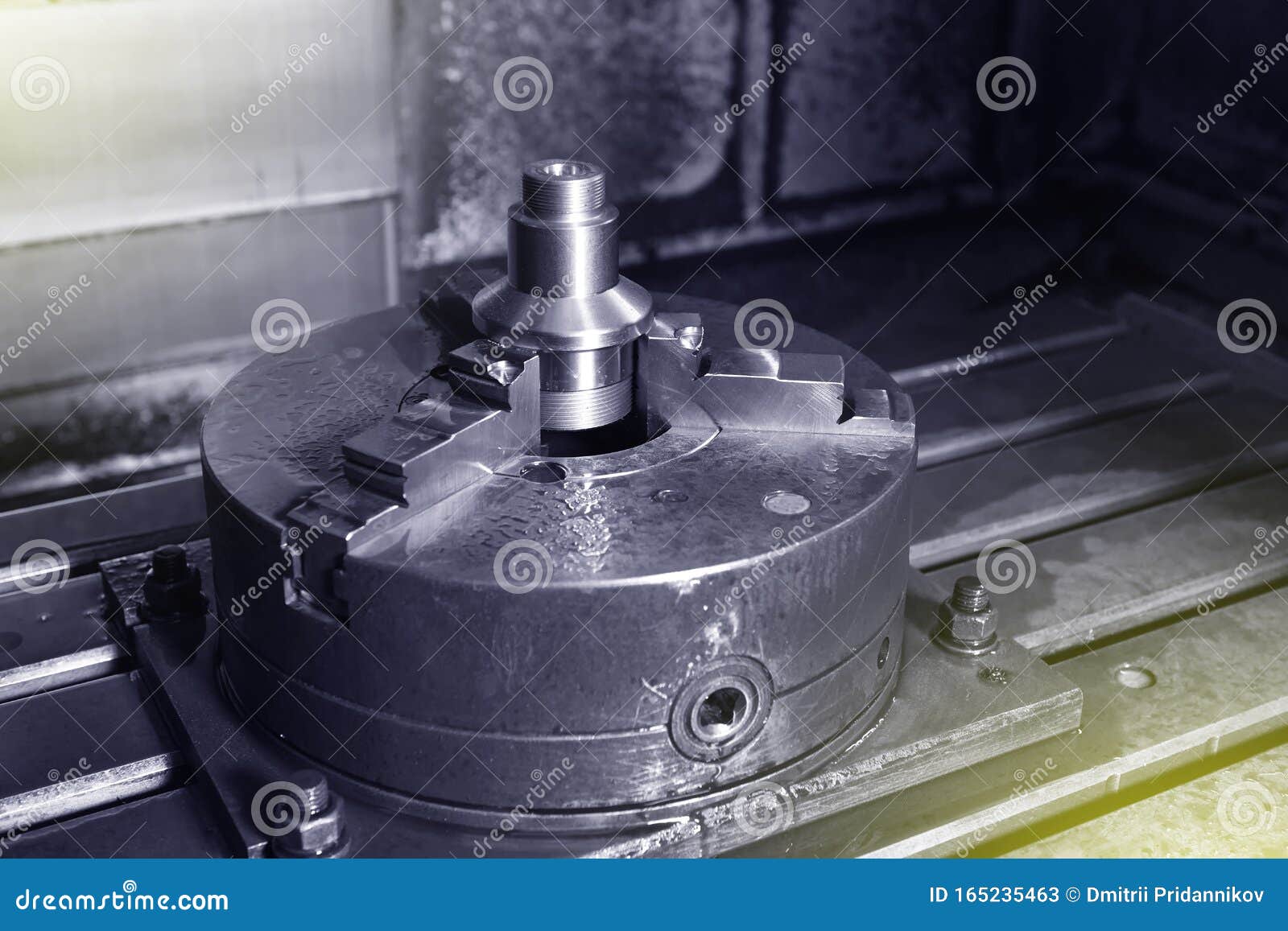 Spindle Chuck And Installed Metal Part On High Precision Cnc Industrial Lathe Turning Machine