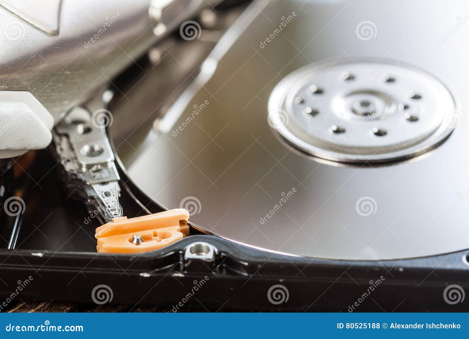 Spindle and Open Plate of Hard Disk Drive. Stock Photo - Image of focus ...