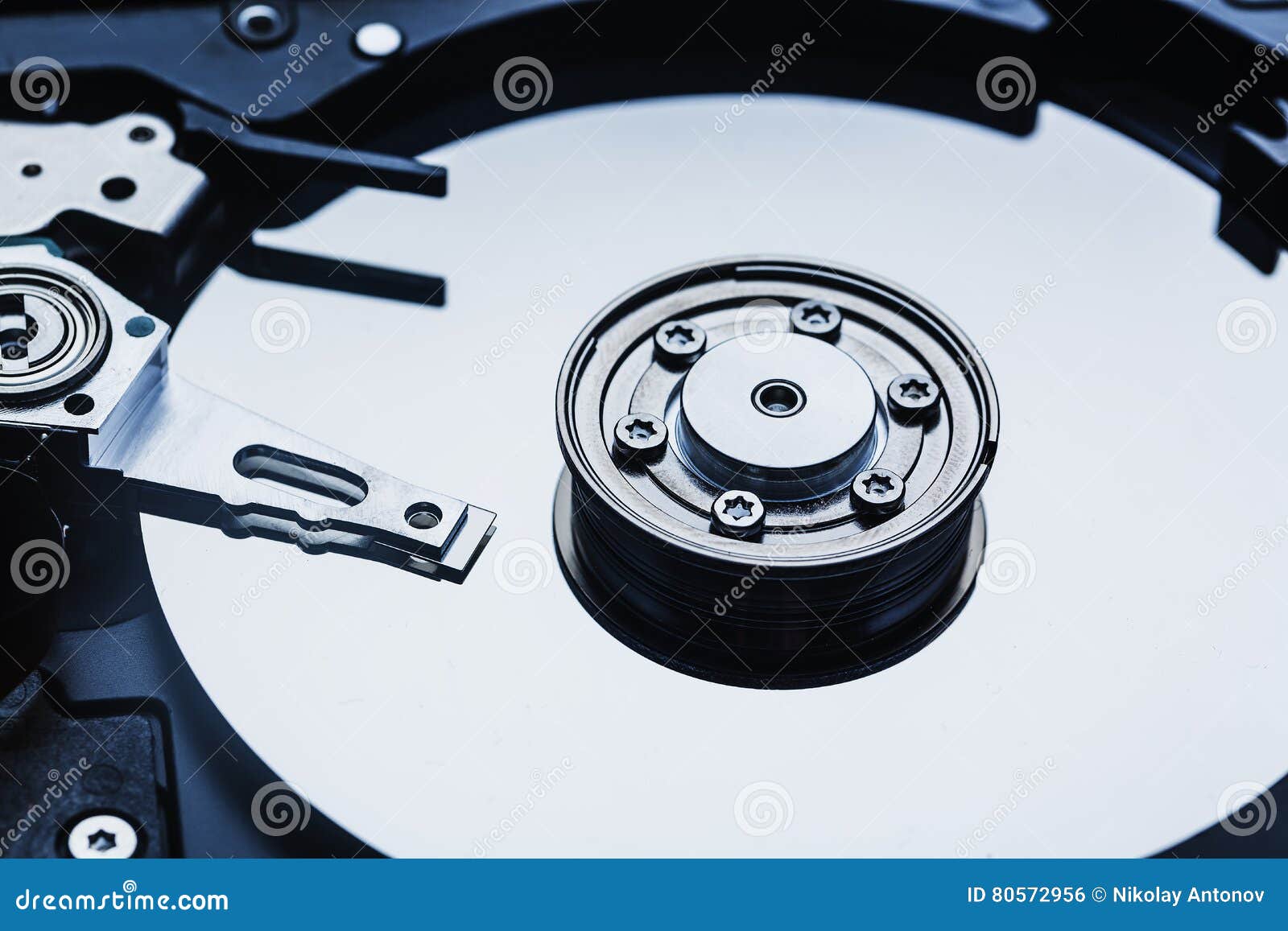 Spindle and Plate Open Hard Disk Drive. Macro Shot Stock Photo - Image ...