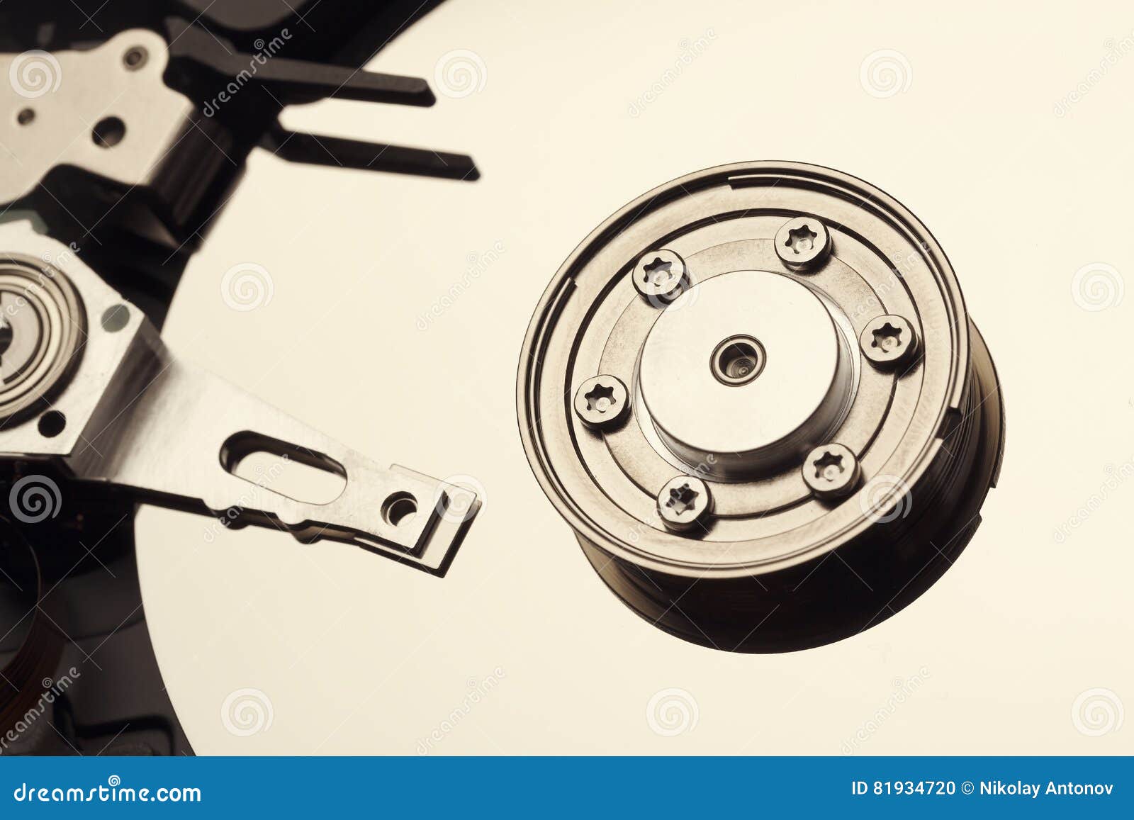 Spindle and Plate Open Hard Disk Drive. Macro Shot Stock Photo - Image ...