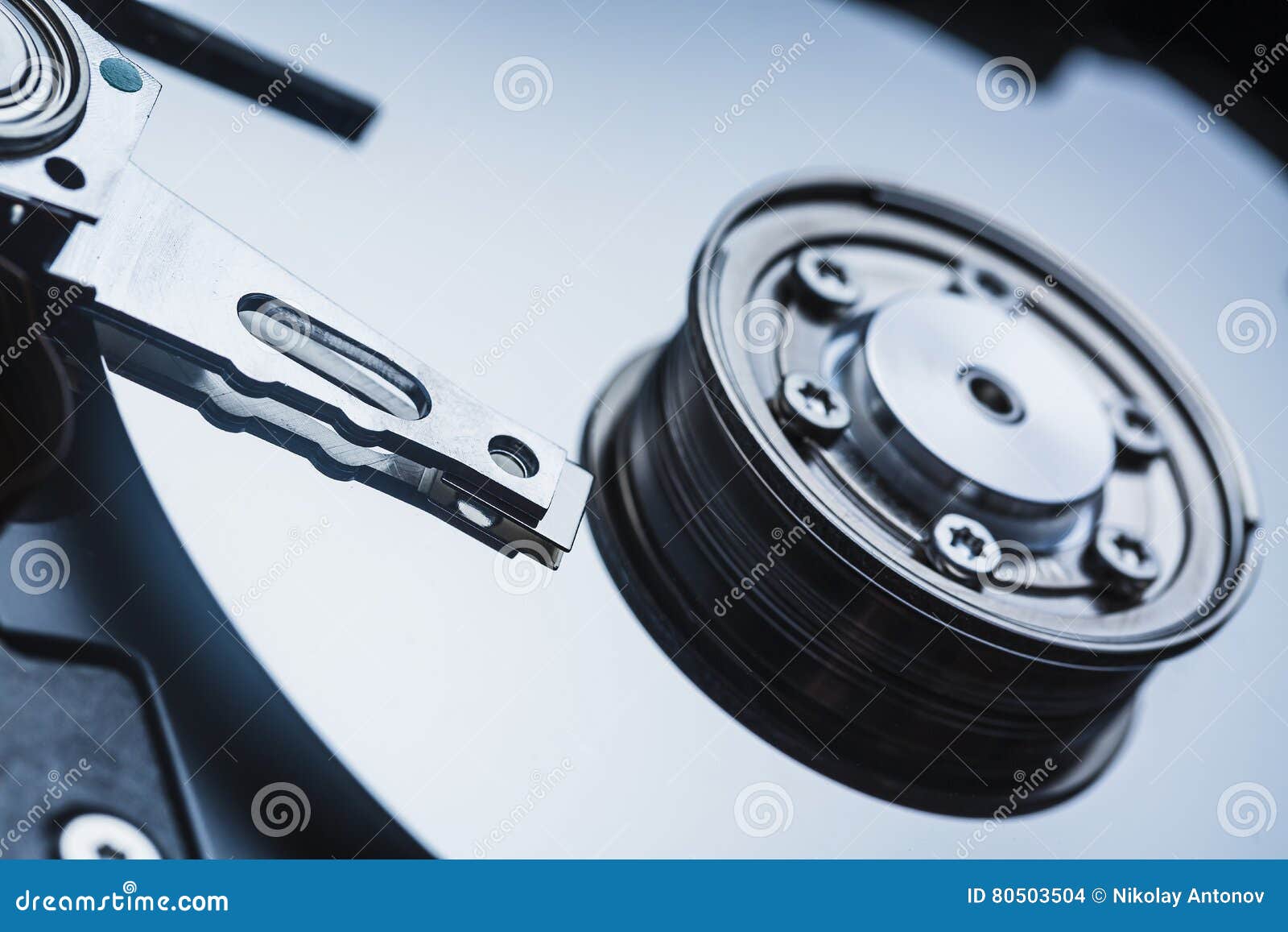 Spindle and Plate Open Hard Disk Drive. Macro Shot Stock Photo - Image ...
